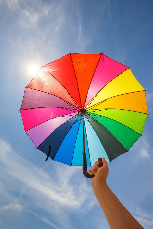 Open Colorful Rainbow Umbrella Stock Photo - Image of cloudy, pattern ...