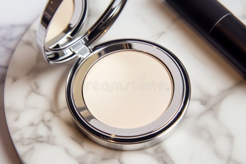 Open Compact Powder with Mirror on Marble Slab Stock Image - Image of ...