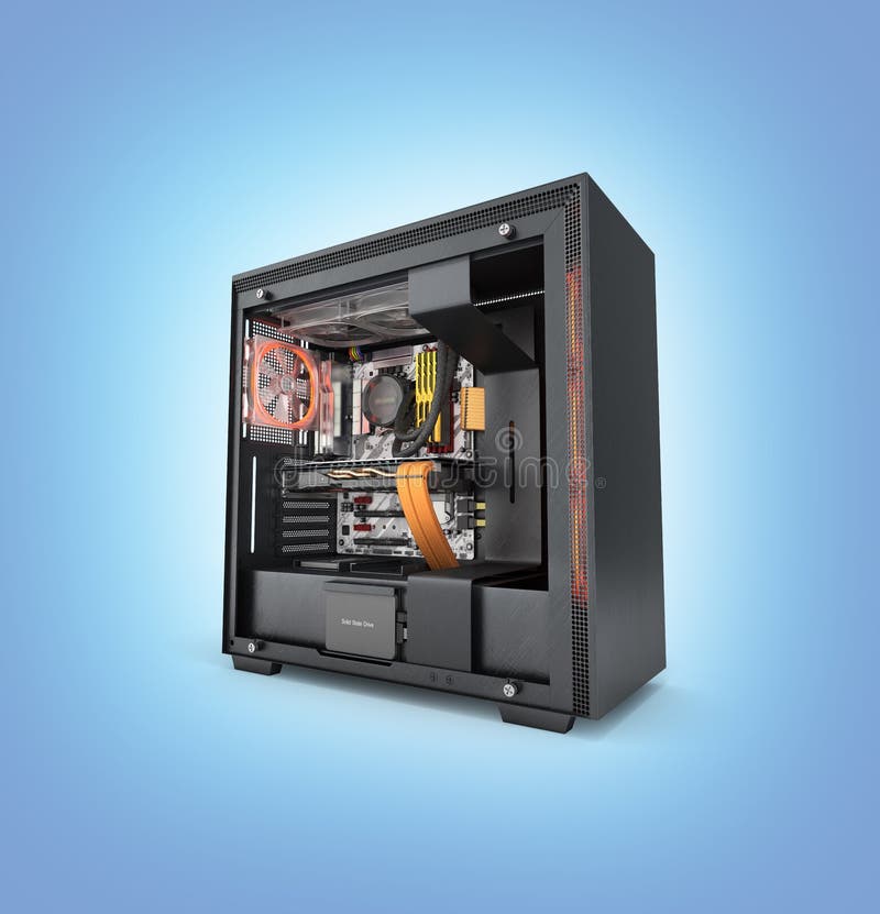 Open Computer with Red Lighting Effects and Water Cooled Cooling System ...