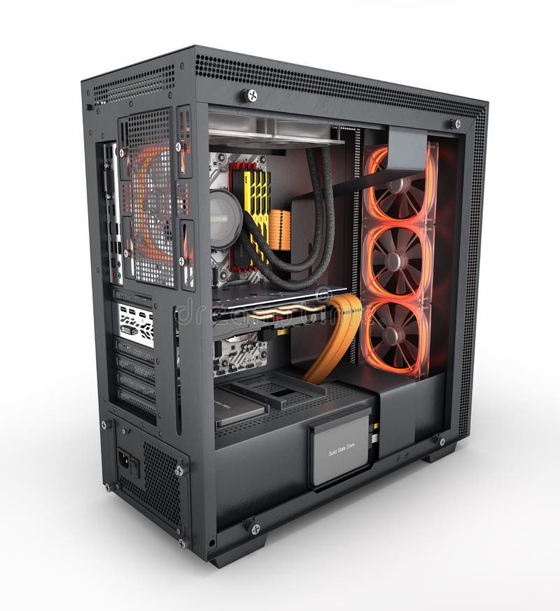 Open Computer with Red Lighting Effects and Water Cooled Cooling System ...