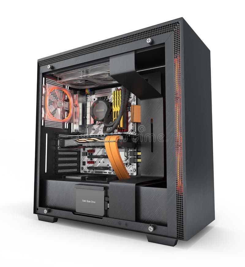 Open Computer with Red Lighting Effects and Water Cooled Cooling System ...