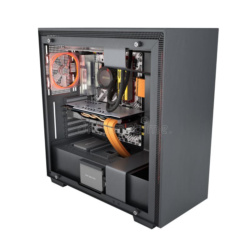 Open Computer with Red Lighting Effects and Water Cooled Cooling System ...