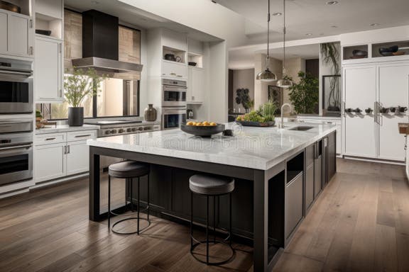 An Open-concept Kitchen with Custom-built Cooking Stations and an ...