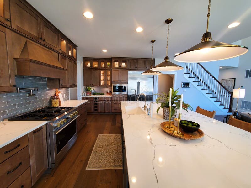 Open Concept Kitchen Large Island Ample Counter Space Stock Photos ...