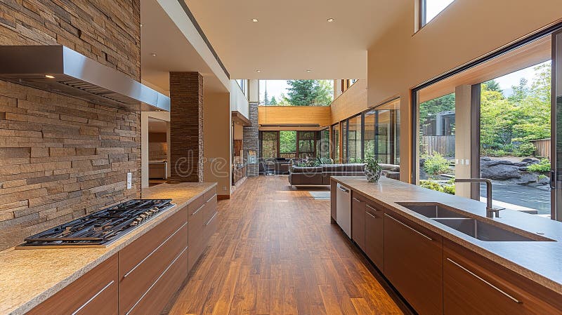 Open-concept Kitchen and Living Area with Stunning Views Stock ...