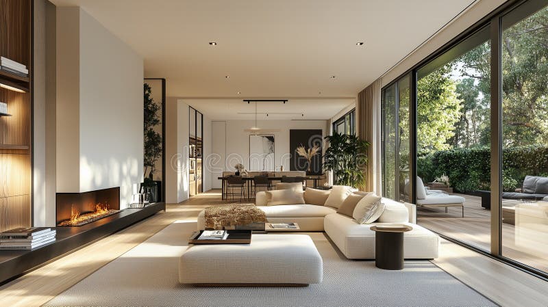 Open Concept Living Room with Dining Area Modern Minimalist Design ...