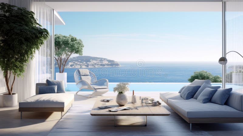 Open Concept Living Room in a House Overlooking the Ocean Stock ...