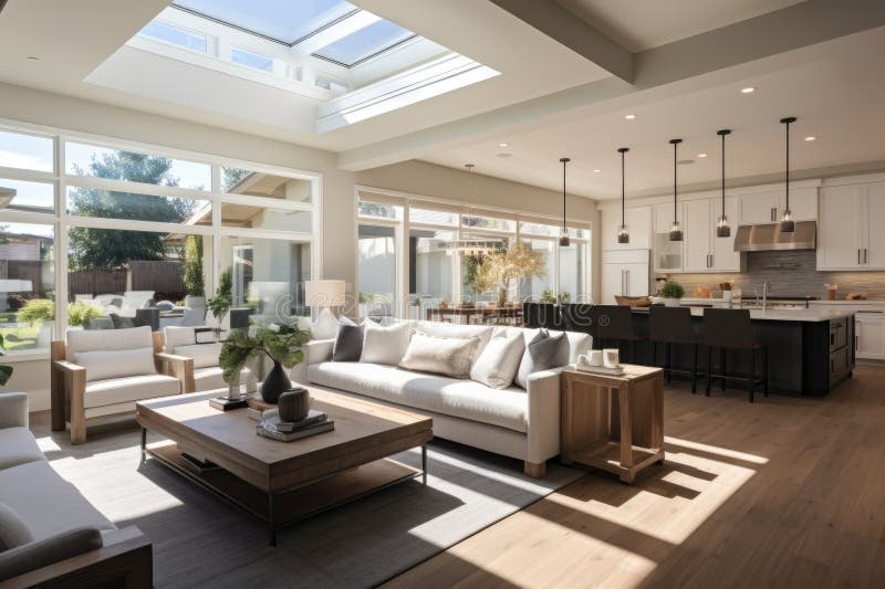 Open-concept Living Space with Ample Natural Light Stock Illustration ...