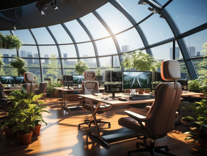 Open Concept Office with Hightech VR Workstations Stock Illustration ...