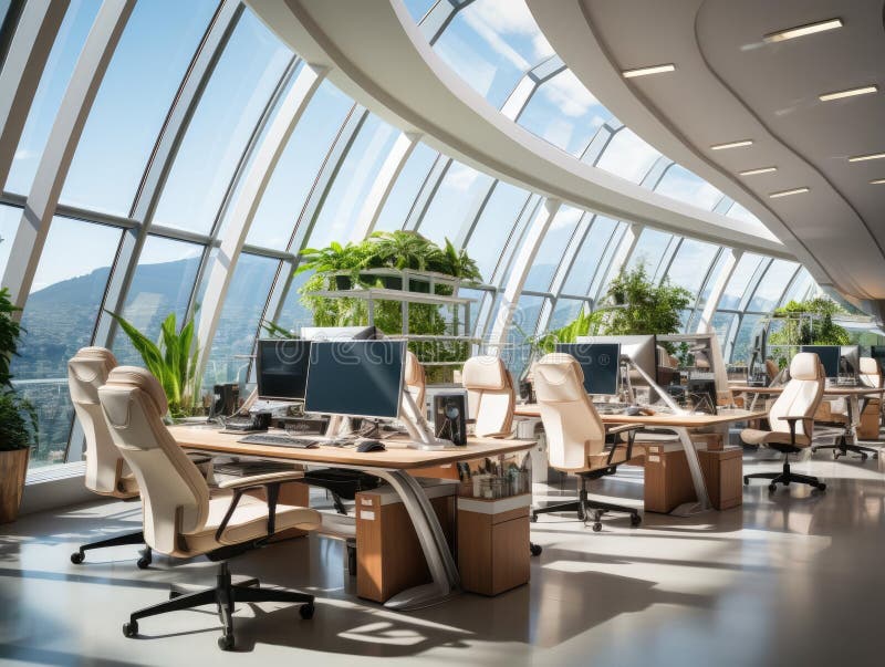 Open Concept Office with Hightech VR Workstations Stock Illustration ...