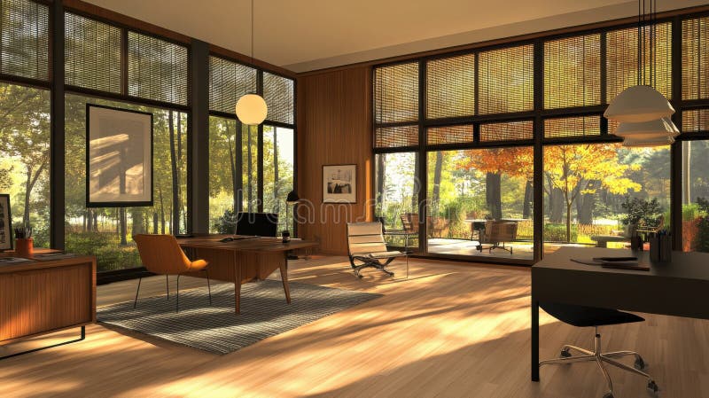 Open-concept Office Interior with a Mid-century Modern Vibe Pic Stock ...