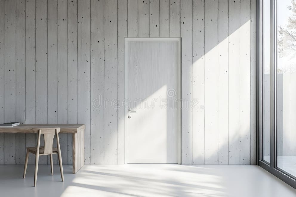 An Open-concept Office Interior in White and Wood, Complete with a Mock ...