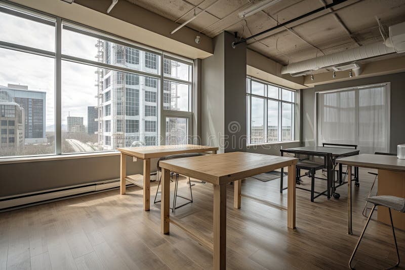 Open-concept Office, with Large Windows and High Ceiling, Bringing in ...