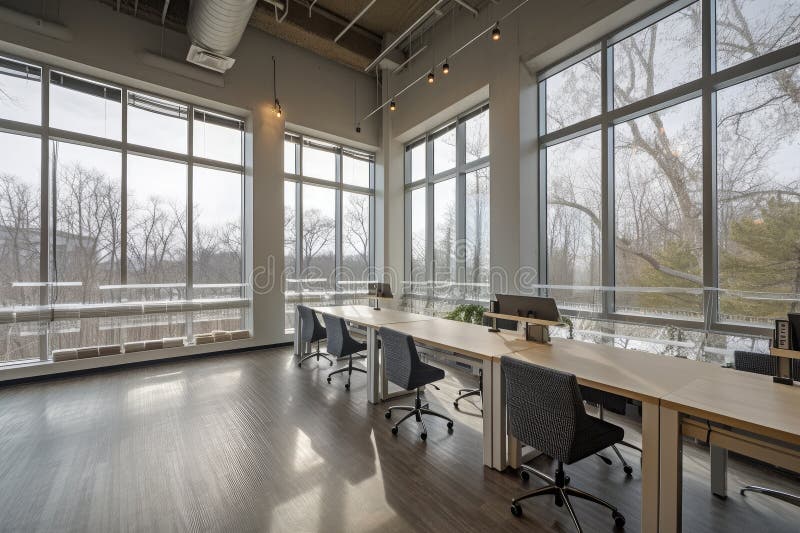 Open-concept Office, with Large Windows and High Ceiling, Bringing in ...