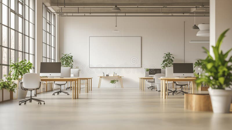 Open-Concept Office with Minimal Tech and Modern Design, Generative Ai ...