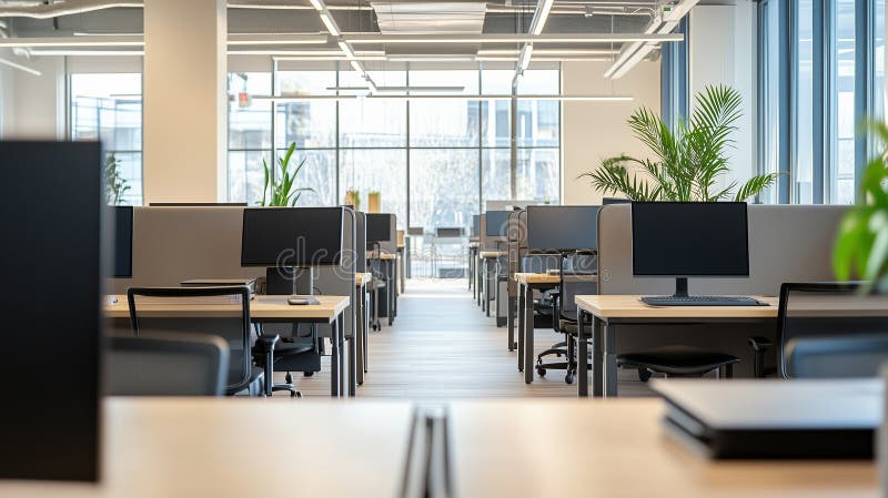 Open-Concept Office with Minimal Tech and Modern Design, Generative Ai ...