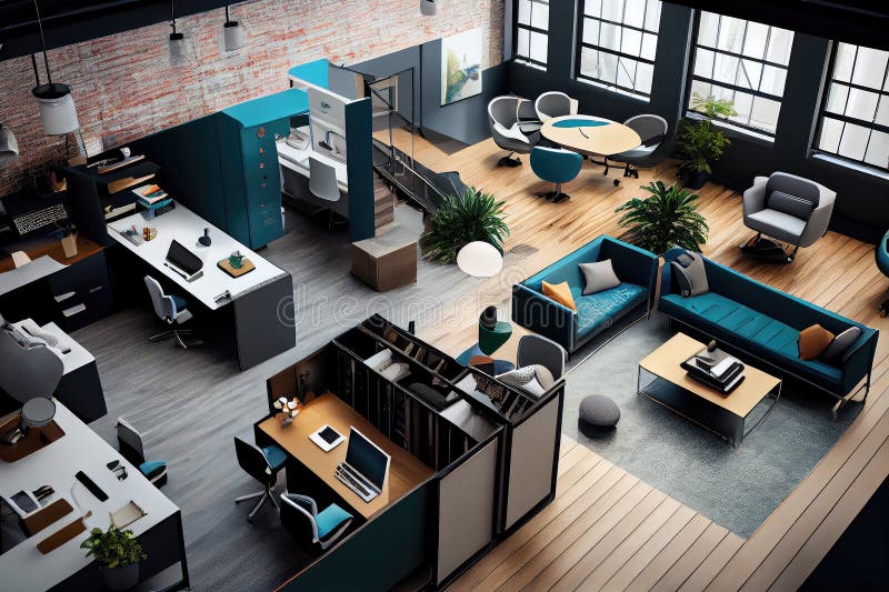 Open-concept Office with a Variety of Seating Options for Different ...