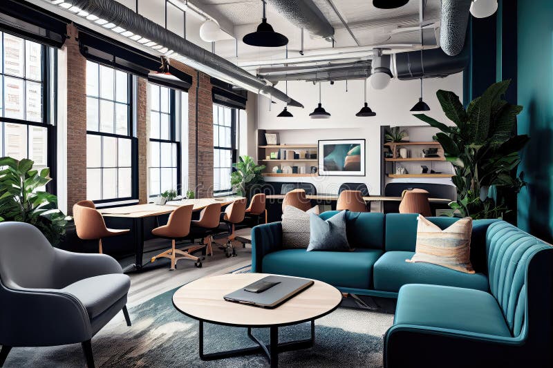 Open-concept Office with a Variety of Seating Options for Different ...