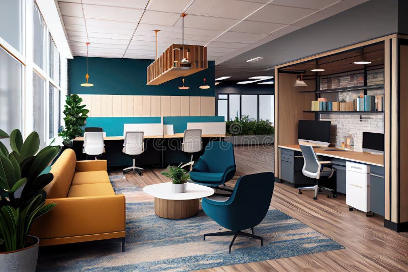 Open-concept Office with a Variety of Seating Options for Different ...