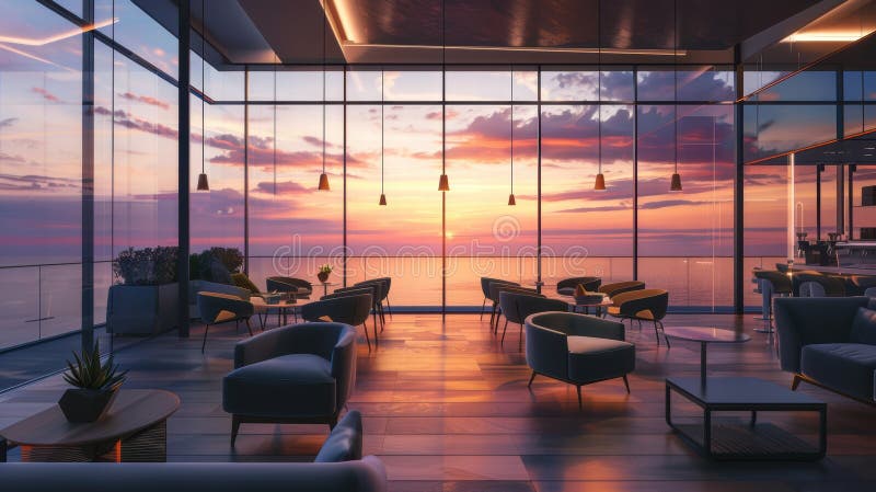 Open-concept Rooftop Cafe with a Cozy Modern Interior and Stylish Decor ...