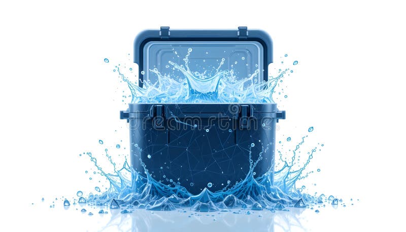 Open Container Box with Water Splashing Shows Freshness and Cooling ...