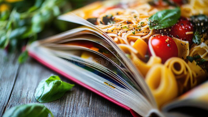 Open Cookbook Showing Delicious Pasta Recipe Stock Illustration ...