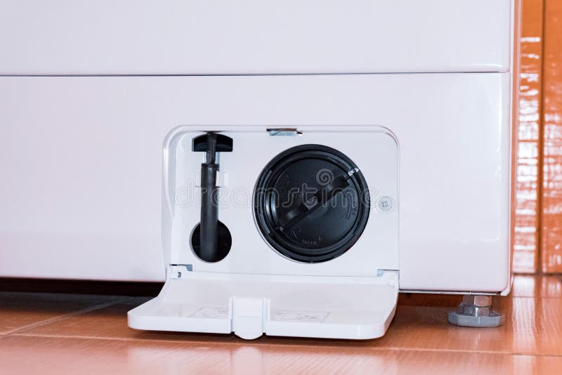 Washing Machine with an Open Filter Cover Stock Photo - Image of black ...