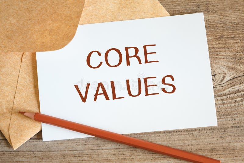 Open Craft Envelope and Card with the Words Core Values Stock Image ...