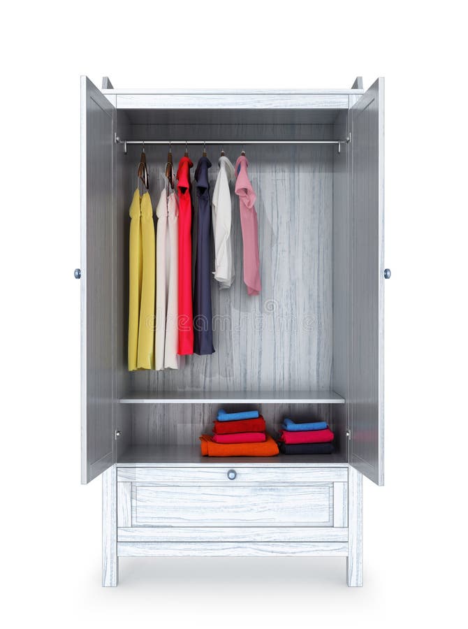 Open cupboard. Wardrobe stock image. Image of trousers - 119748587