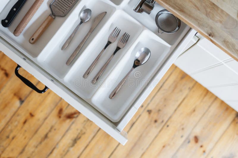 Open Cutlery Box with Silverware at Kitchen Stock Photo - Image of fork ...