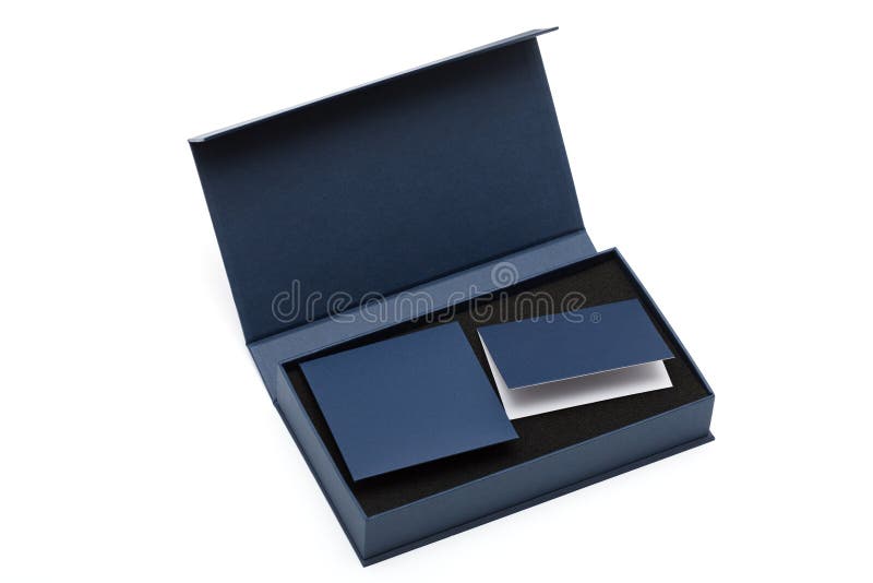 Open Dark Blue Box on White Background with Certificates of Quality ...