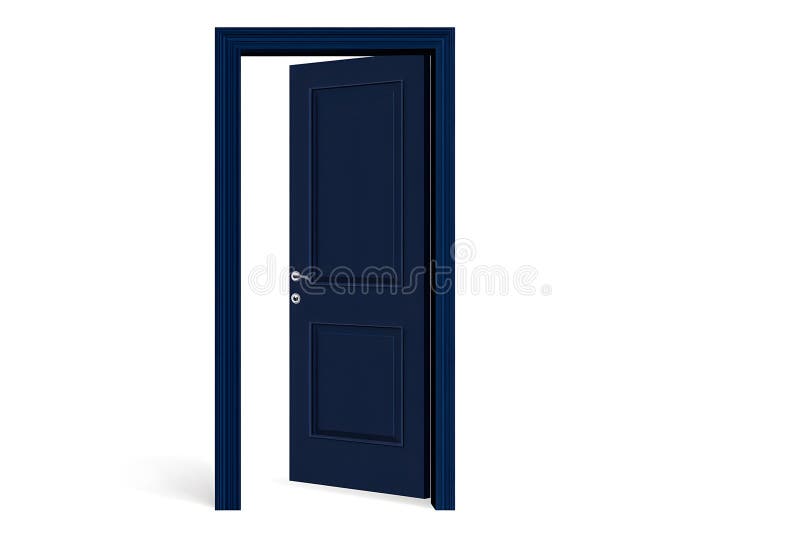 Open Dark Blue Door with Frame, Isolated on White Background, Modern ...