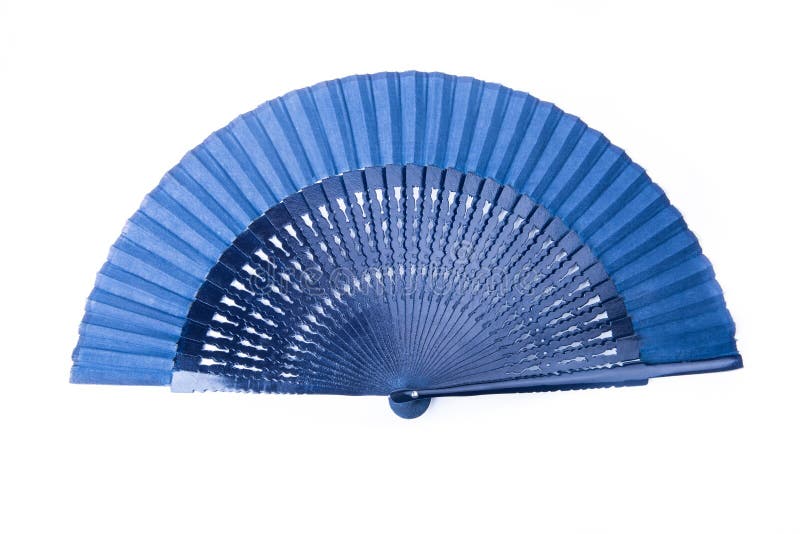 Open Dark Blue Fan on White Isolated Background. Stock Photo - Image of ...