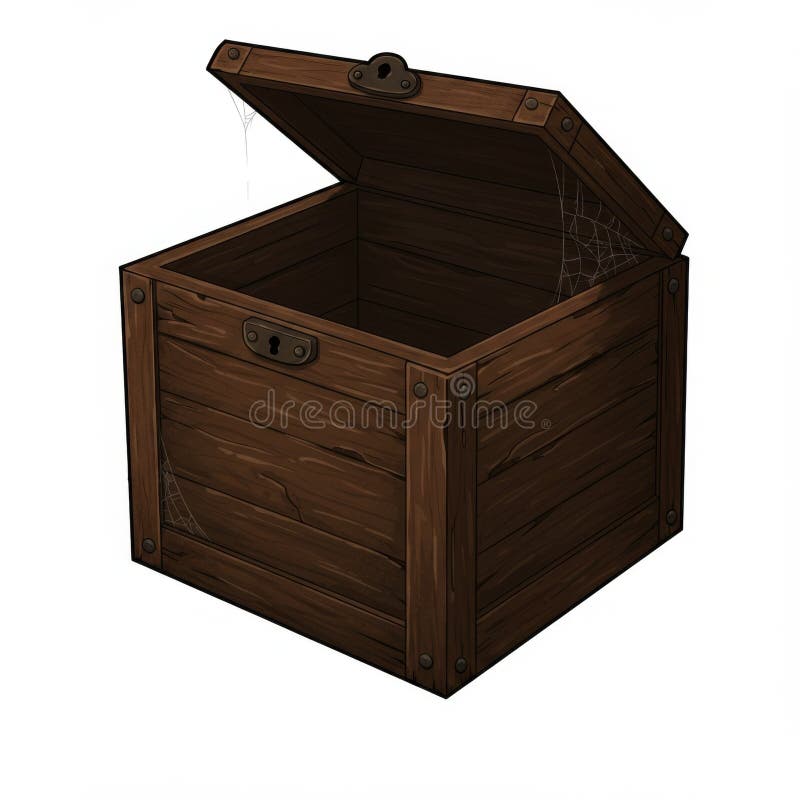 Open Dark Brown Wooden Chest on White Background Stock Illustration ...