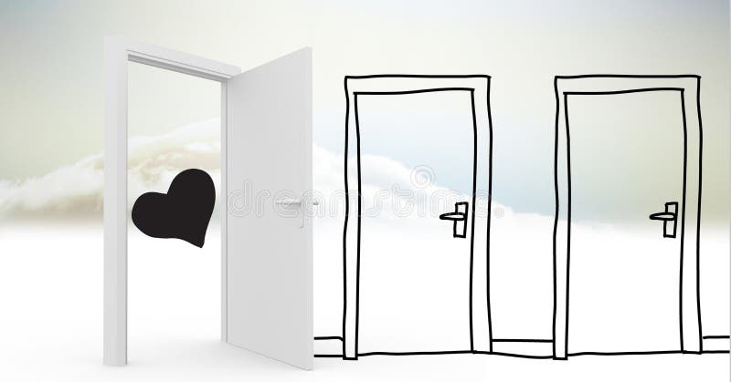 Het Rode Hart Met Deuren Opent En Karakter Op Treden 3D Illustratio ...