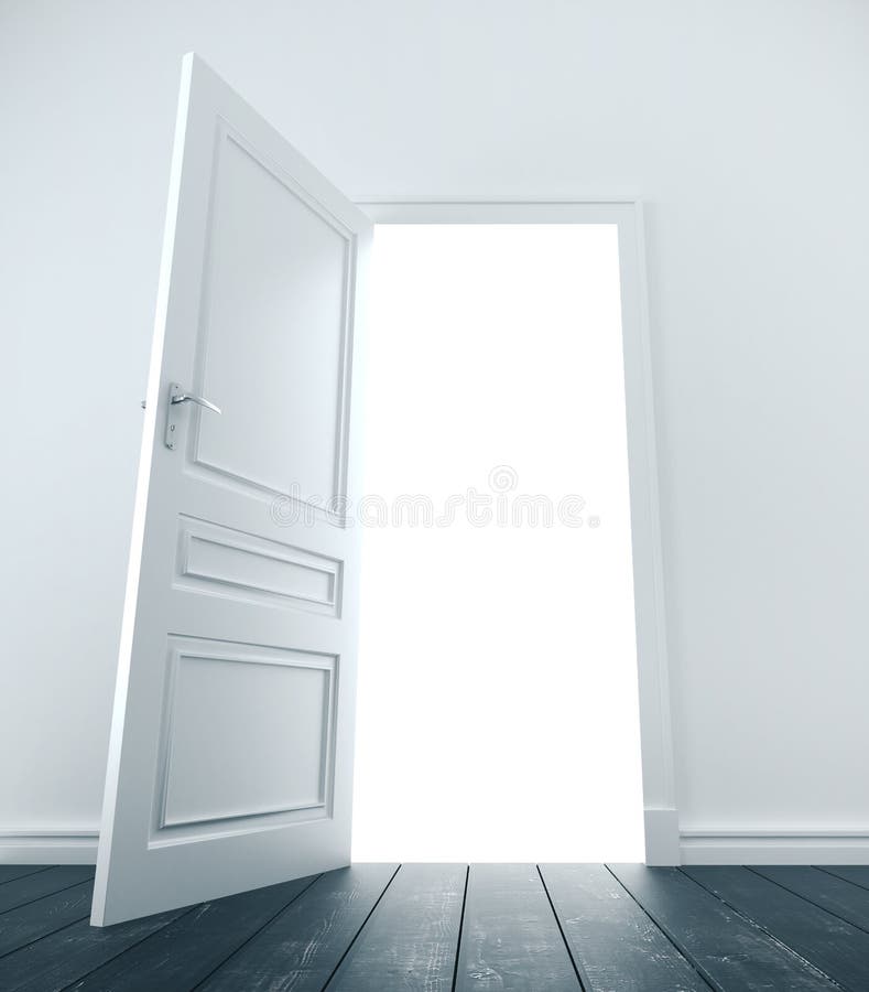 Open deur in witte kamer stock illustratie. Illustration of binnen ...