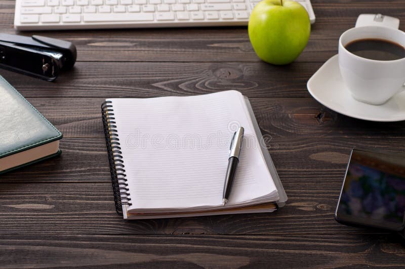 Open Diary with Blank Pages and Pen Stock Image - Image of business ...