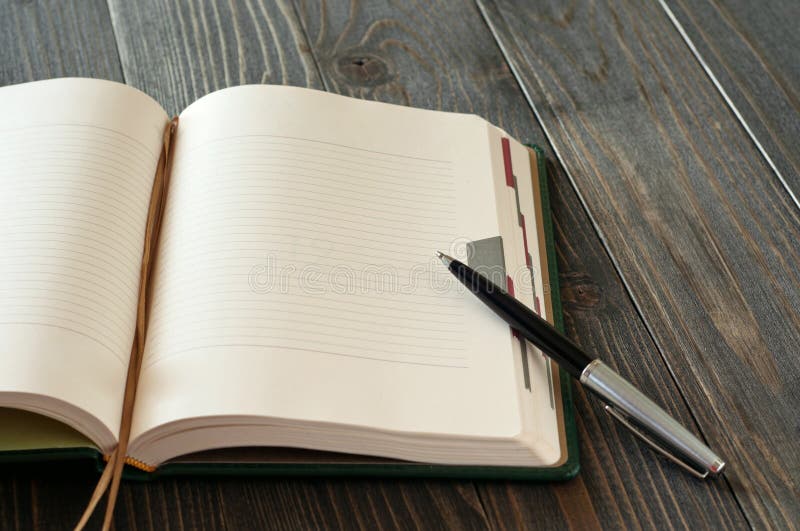 Open Diary with Blank Pages and Pen Stock Image - Image of business ...
