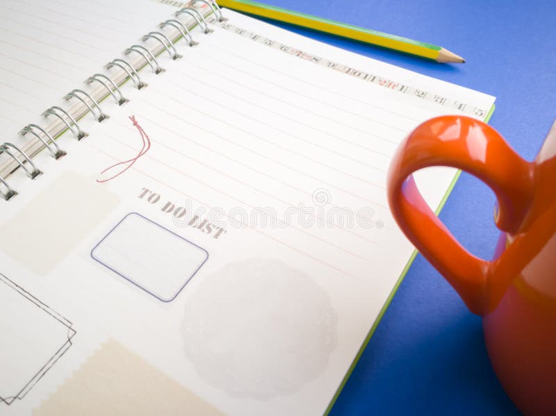 Open Diary Book and Pencil on the Blue Background Stock Image - Image ...