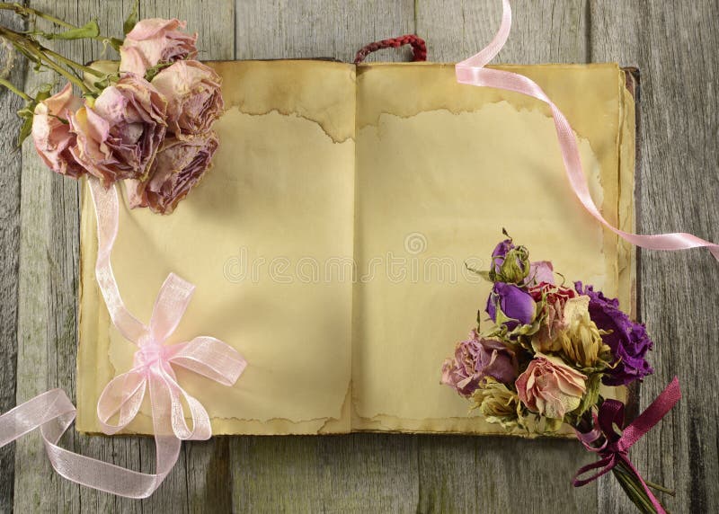 Open diary with flowers stock image. Image of female - 36109205