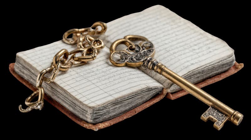 Open Diary, Key and Padlock Chain Showing Data Protection and ...