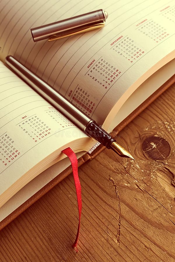 Open Diary with One Fountain Pen in it 2 Stock Photo - Image of ...