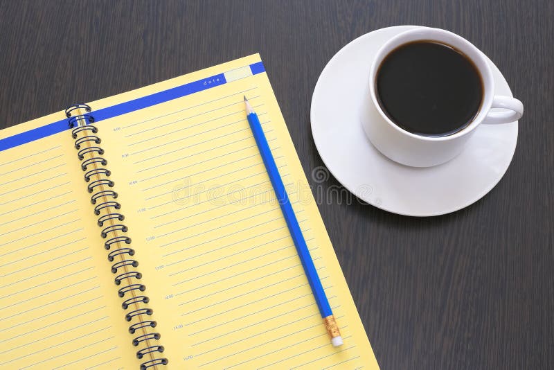 Open Diary, Planner and Markers. Espresso Coffee on an Old Wooden Table ...