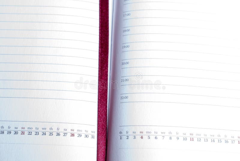 Open Diary with a Red Bookmark. Close-up Stock Photo - Image of ...
