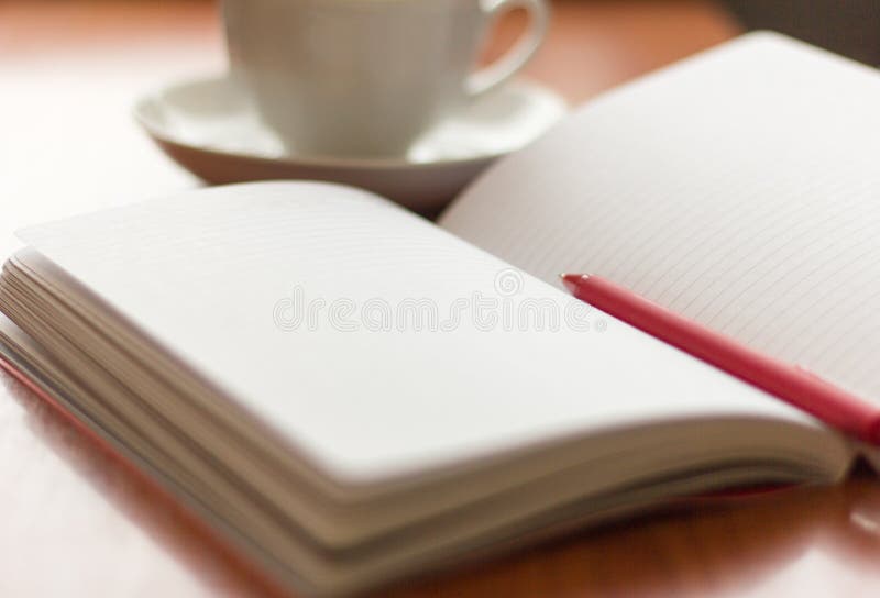 Open Diary for Writing and Ballpoint Pen on the Table Stock Photo ...