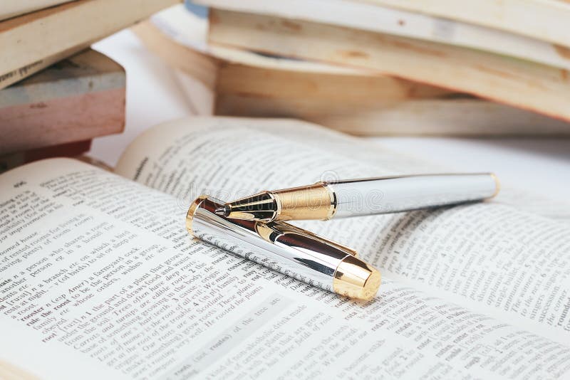 Open Dictionary with Pencil Stock Photo - Image of text, close: 55259664