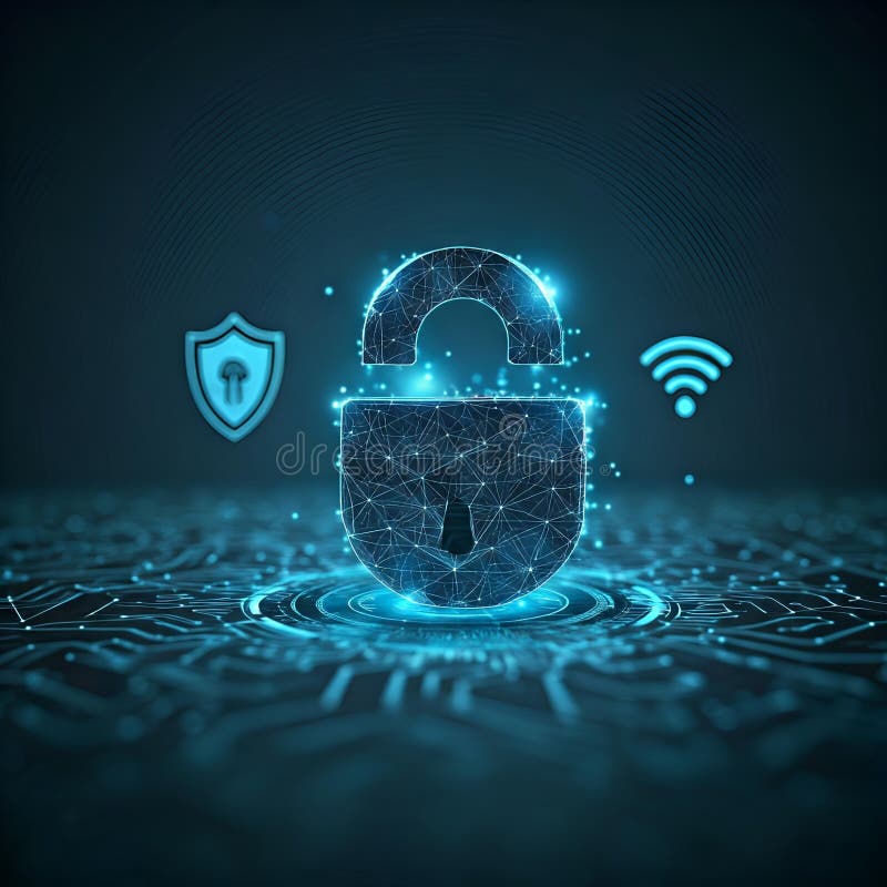 Open Digital Padlock with Security Icons on Bright Tech Background ...