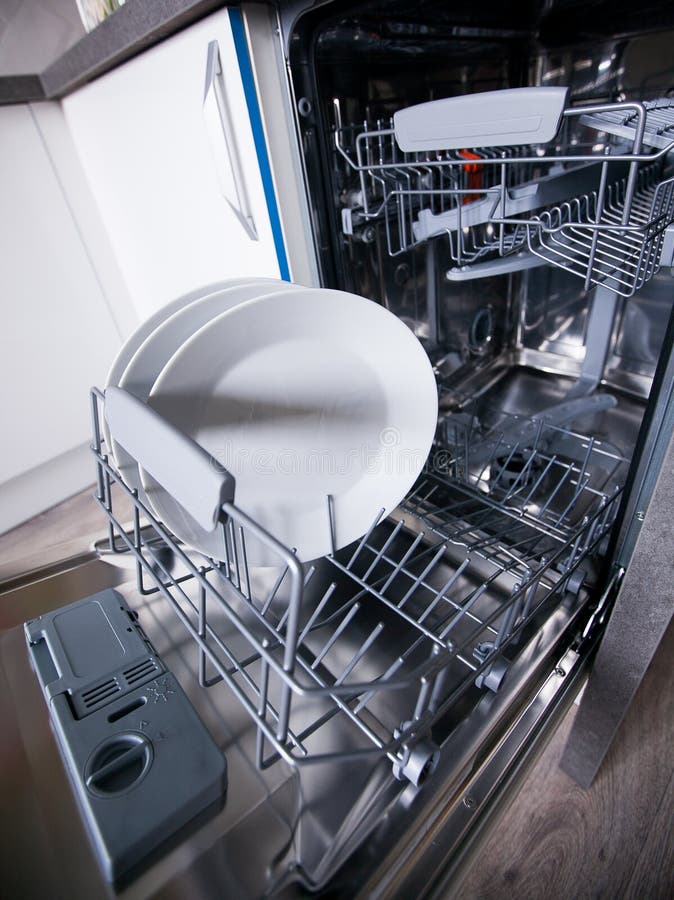 Open Dishwasher with Clean Dishes Stock Image - Image of domestic, open ...