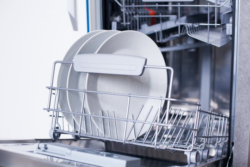 Open Dishwasher with Clean Dishes Stock Photo - Image of glass, open ...