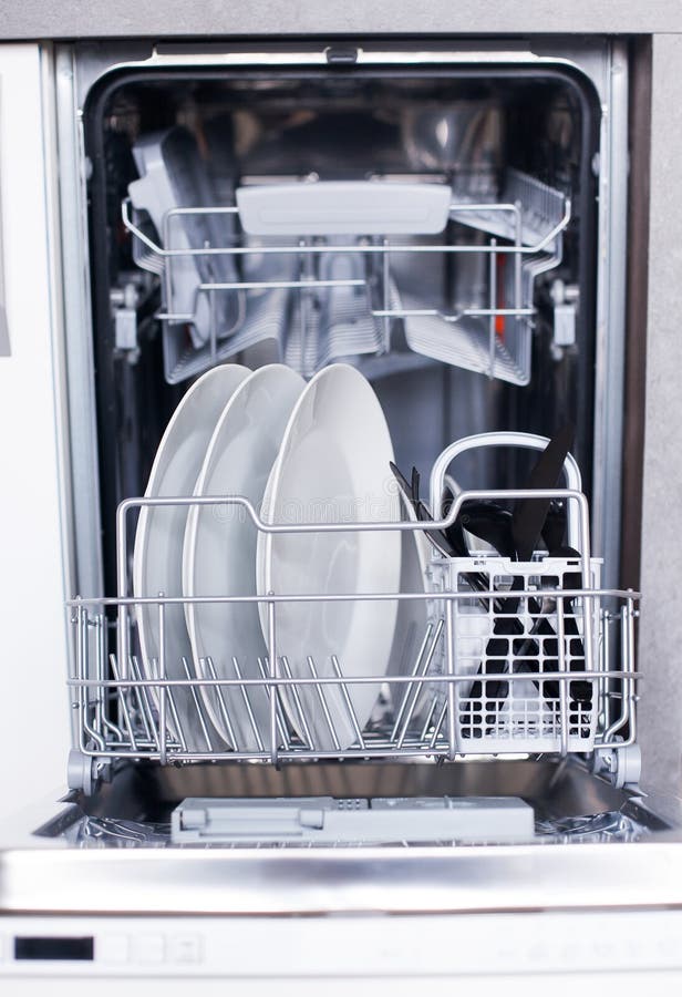 Open Dishwasher with Clean Dishes Stock Image - Image of household ...